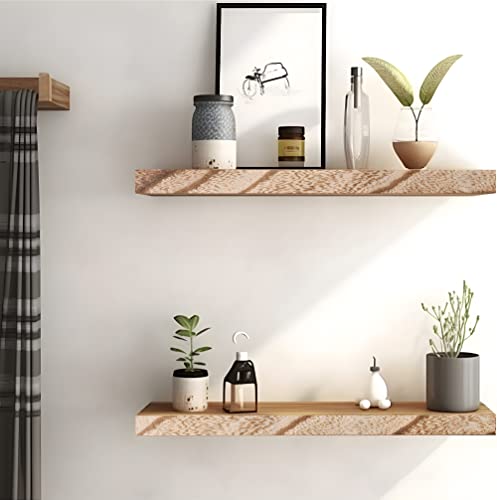 YYWUOJJ Wood Floating Shelves for Wall Decor, Rustic Wall Shelves for Bedroom Bathroom Kitchen Living Room, Set of 4 Light Walnut