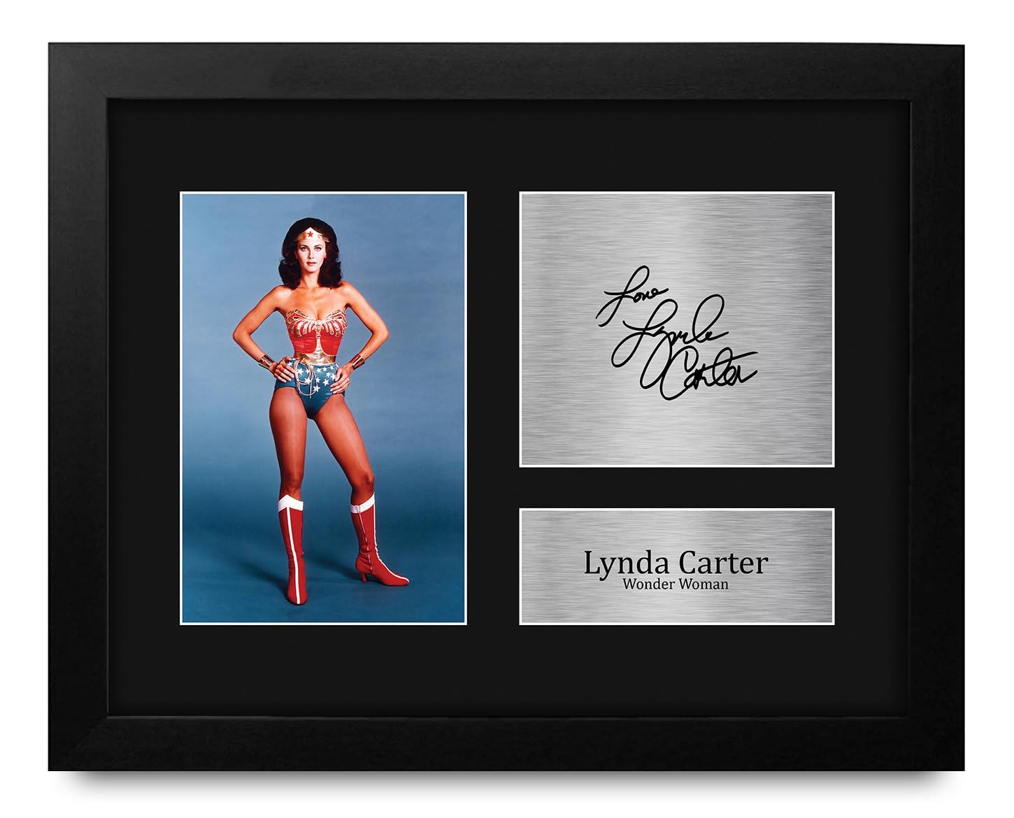 HWC Trading Lynda Carter Original Wonder Woman Framed Gifts Printed Signed Autograph Picture for TV Show Fans - US Letter Size