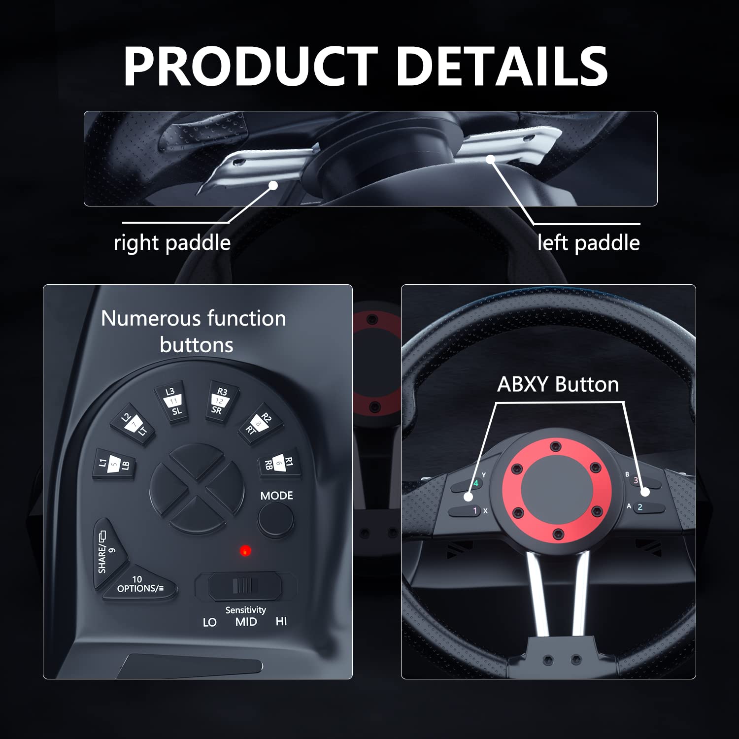 Racing Steering Wheel with Floor Pedals/Shifter and Vibration Leather Steering Wheel Cover for PS4/ PS3/ XBOX One/XBOX Series X|S/Switch/PC Racing Steering Wheel