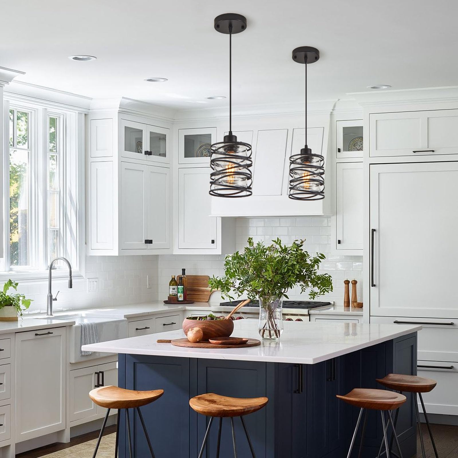 Industrial Pendant Lighting, Black Pendant Light Fixtures Ceiling Light, Adjustable Hanging Light Fixtures, Modern Clear Glass Shade Pendant Lighting, For Kitchen Island, Dining Room, Corridor