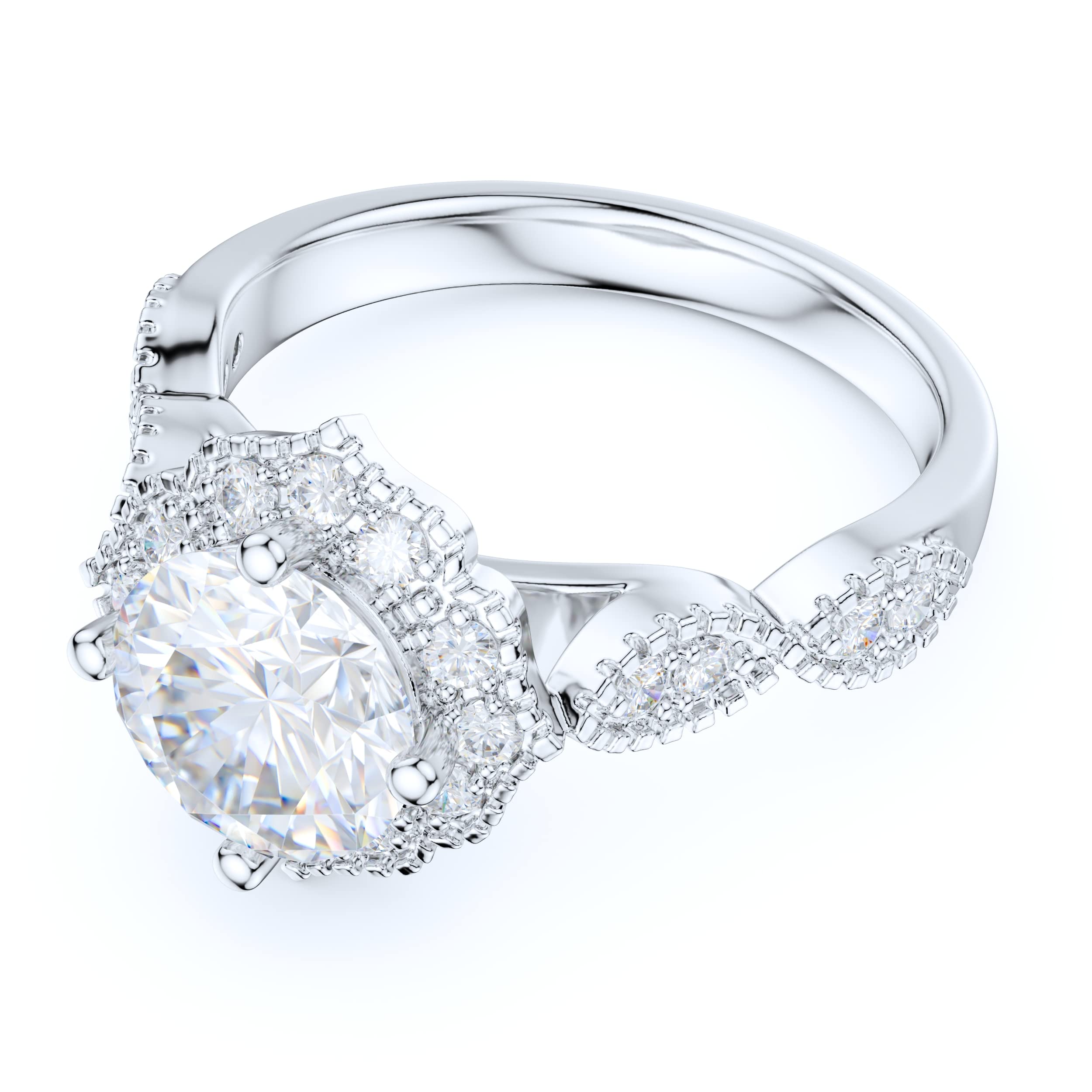 PRSTANI Solid Sterling Silver Fancy Vintage Milgrain 1.5CT Simulated Round Brilliant Cut Diamond Halo Promise Engagement Ring (5)