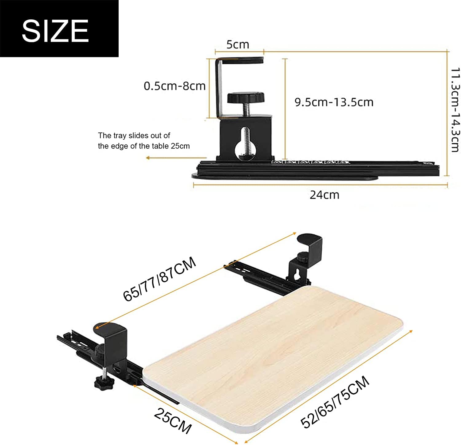 Keyboard Tray Stores Under Desk 4 Colours Wooden Keyboard Tray Storge Shelves Under Desk Sliding, Push-Pull Keyboard Shelf/Keyboard Mouse Support, Height Adjustable Keyboard Drawer Stand