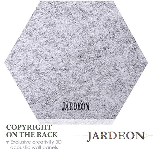 Jardeon Hexagon 3D Textured Acoustic Panels Silver Grey Sound Proof Padding Decorative Wall Tiles, Line Carving Exclusive Design, 14'' X 13'' X 0.4'', 6 Pack