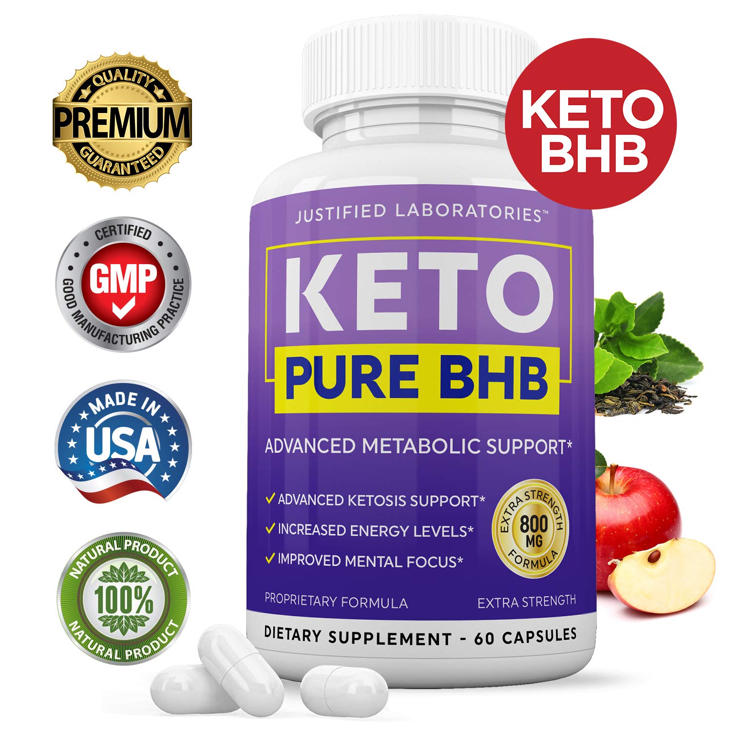 Keto Pure BHB Pills Advanced BHB Ketogenic Supplement Real Exogenous Ketones Ketosis for Men Women 60 Capsules 2 Bottles