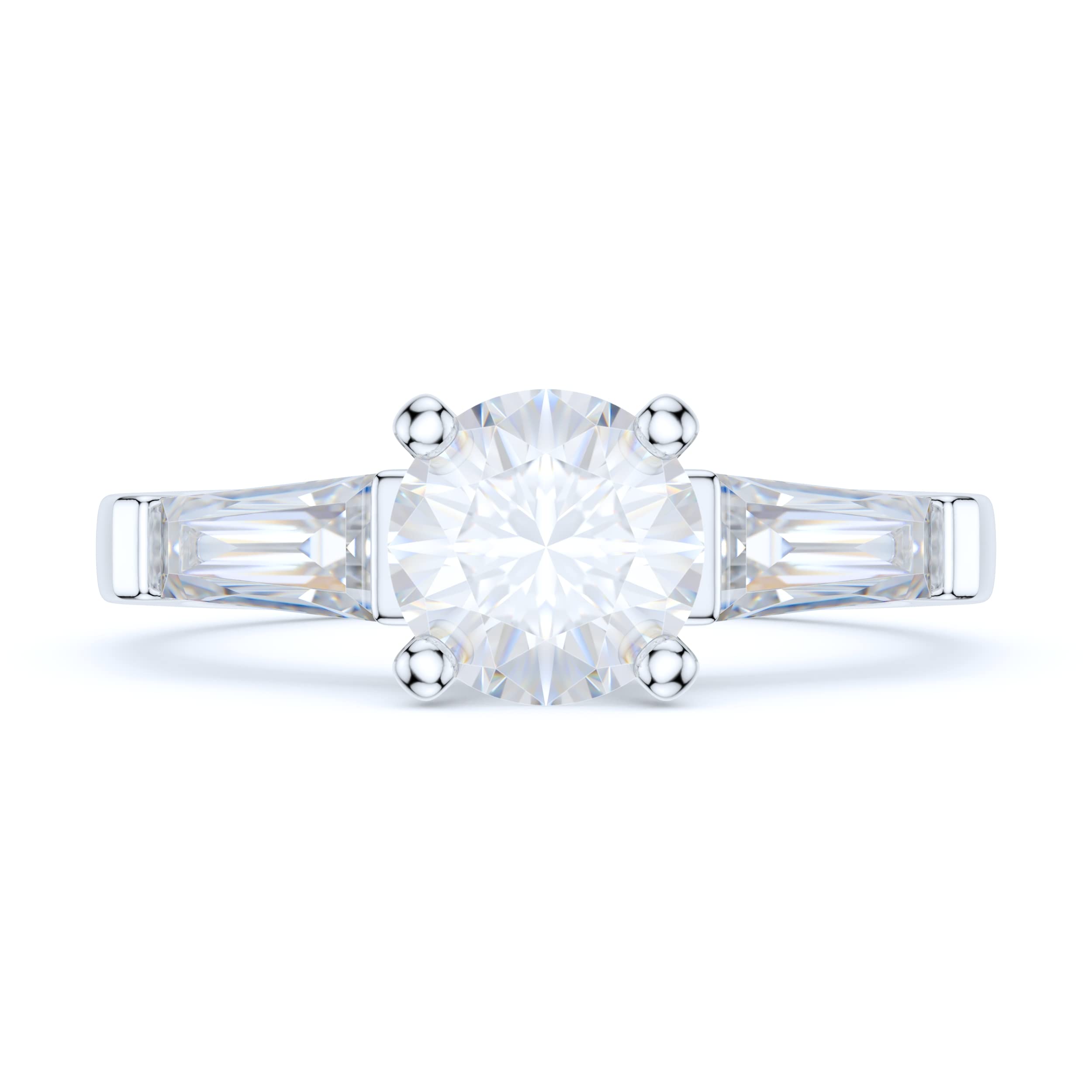 PRSTANI Sterling Silver Tapered Baguette and Round Brilliant Cut Simulated Diamond Three-Stone Promise Engagement Ring For Women (8)