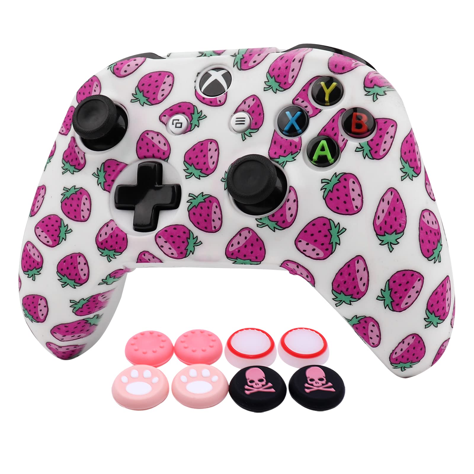 RALAN Fruit Controller Skin for Xbox One, Anti-Slip Silicone Controller Cover Protector Case Compatible for Xbox 1 Wireless/Wired Gamepad Joystick with 8 Cute Thumb Grips Caps