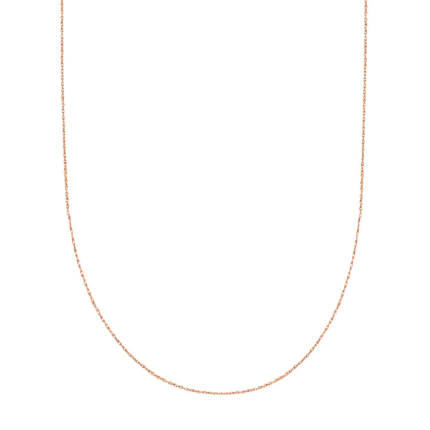 Jewelry Affairs 14k Rose Solid Real Gold Rope Chain Necklace, 0.6mm, 20"