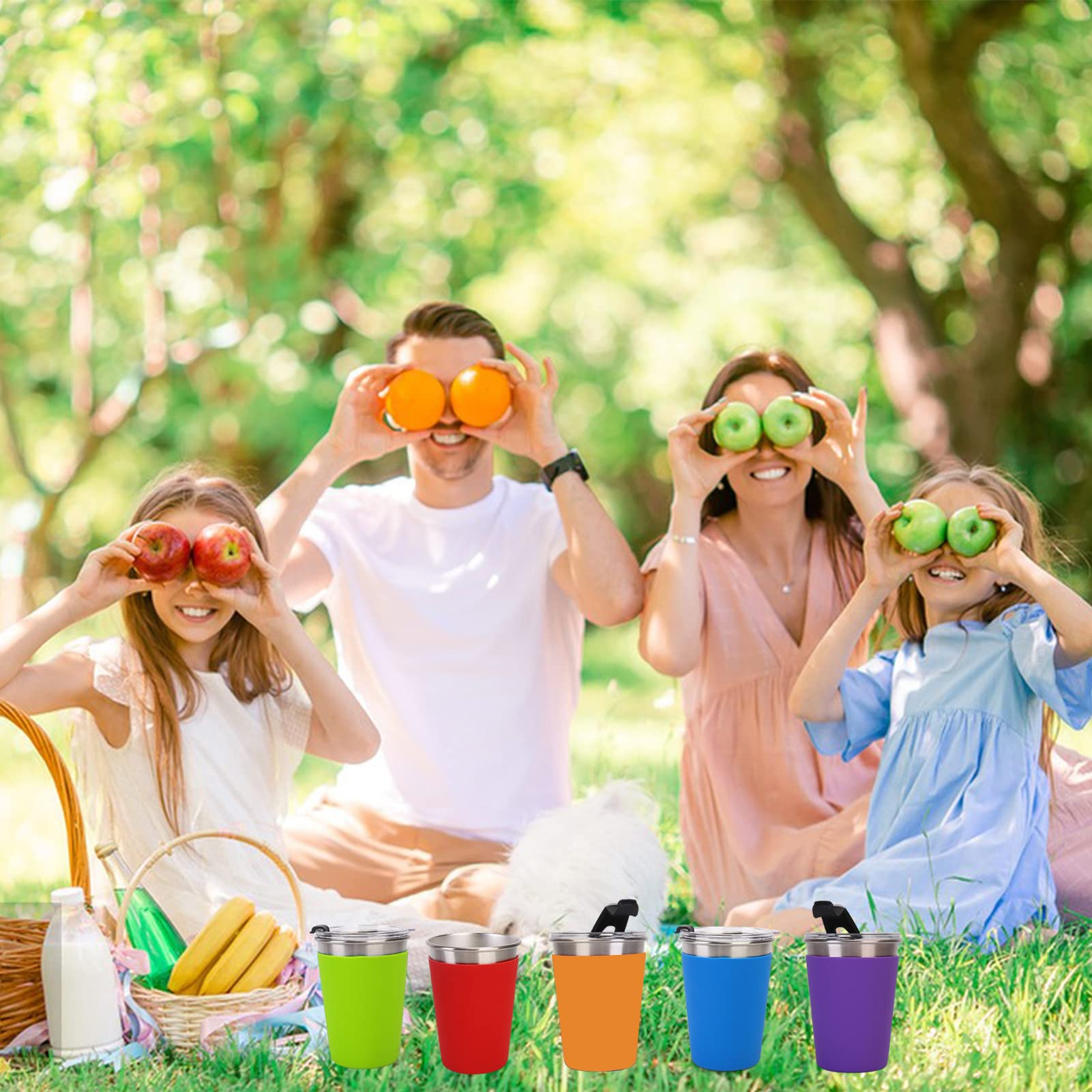 Magonanly 12oz Kids Cups with Lids ,5 Pack Toddler Sippy Cups with Sleeves, BPA Free Stackable&Unbreakable Children Smoothie Drinking Cups for Kids and Adult