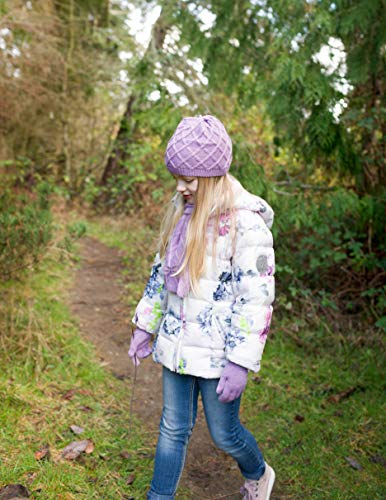 Kids Criss Cross Knit Winter Hat with Bow, Scarf and Glove Set Lavender for Girls