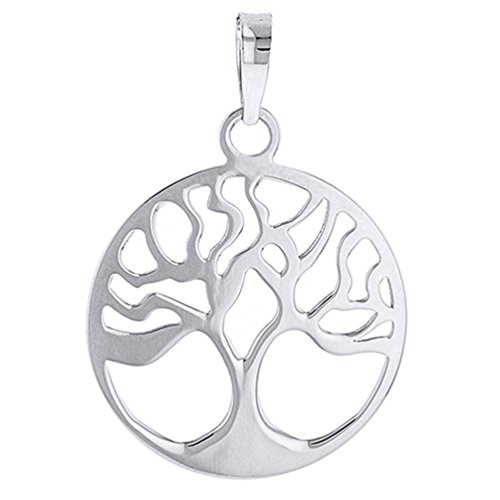 Jewelry America Solid 14k White Gold Simple Round Tree of Life Charm Pendant