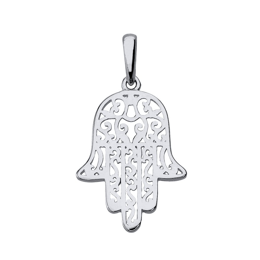 Jewelry America 14k White Gold Filigree Hamsa Hand of Fatima Charm Pendant