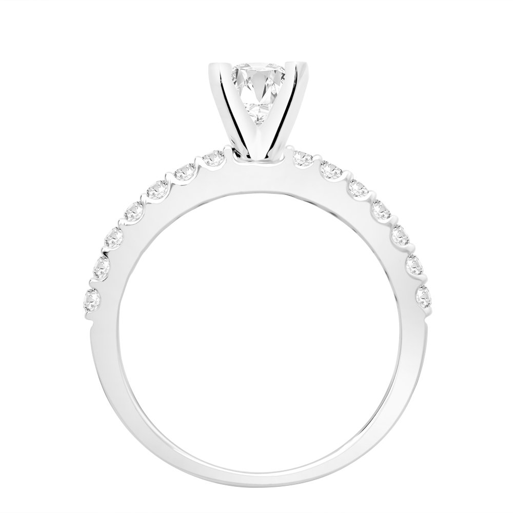 Houston Diamond District 14K White Gold 1.1 CTW ClasSI-SI2c SI-SI2de Stone Pave Set Diamond Engagement Ring w/ 0.75 Ct GIA Certified Oval Cut K Color SI1-SI2 Clarity Center