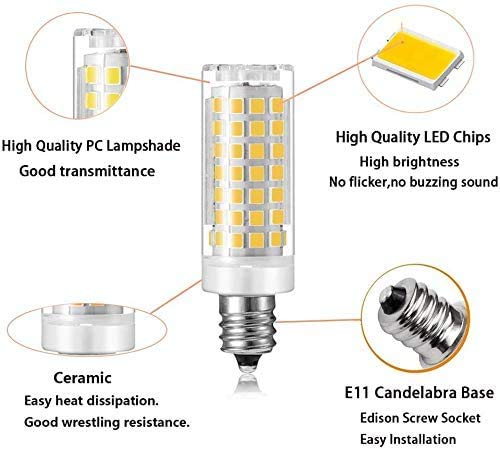Mhxy e11 led Bulb, 75W or 100W Equivalent Halogen Replacement Lights, Dimmable, Mini Candelabra Base, 850 Lumens, Daylight White 6000K, AC110V/ 120V/ 130V, Replaces T4 /T3 JD e11 Light Bulb (4-Pack)