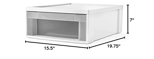 Starplast Small Stacking Drawer Unit: 1 Multiuse Plastic Storage Bin with Transparent Clear Pull-Out Stackable Drawer, 19.8 x 15.5 x 9 Inches, 2 Colors