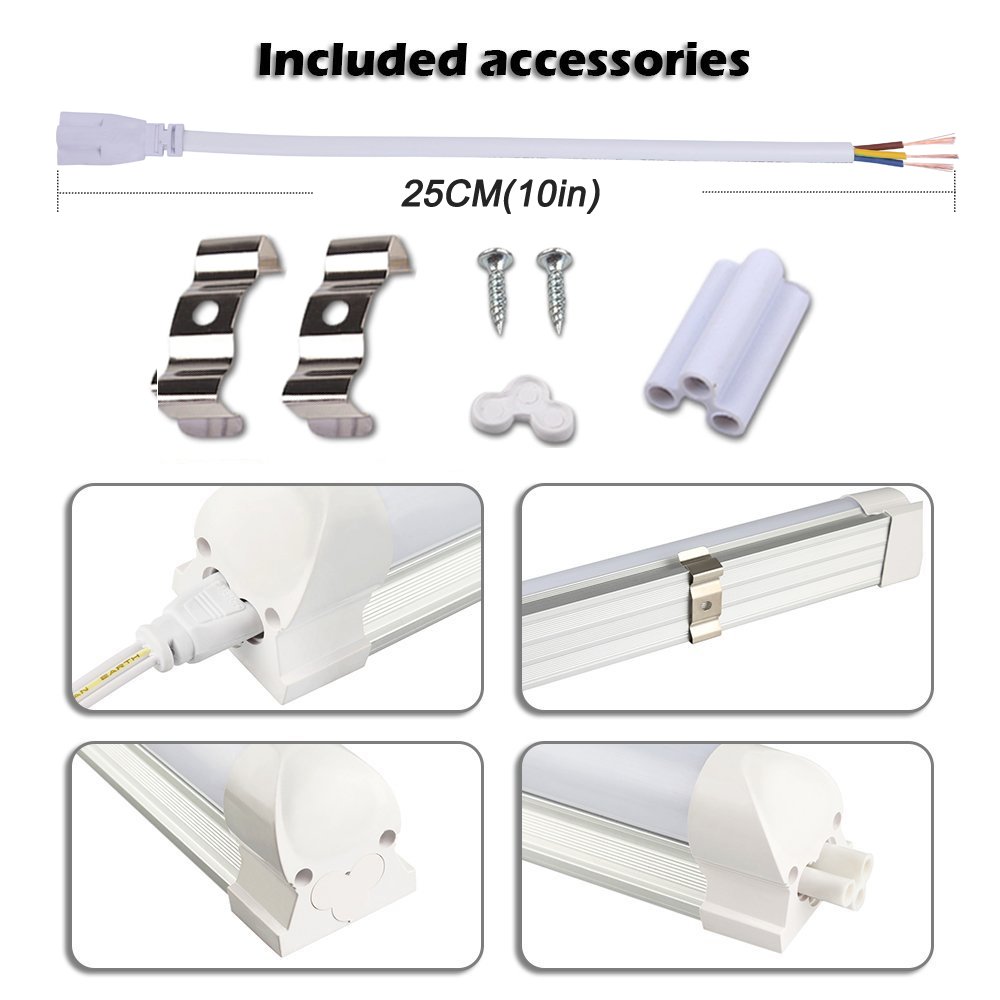 JOMITOP V Shape Integrated LED Tube Light, 8FT 72W (150W Fluorescent Equivalent), Works Without T8 Ballast, Plug and Play, Clear Lens Cover, Cold White 6000K Pack of 4