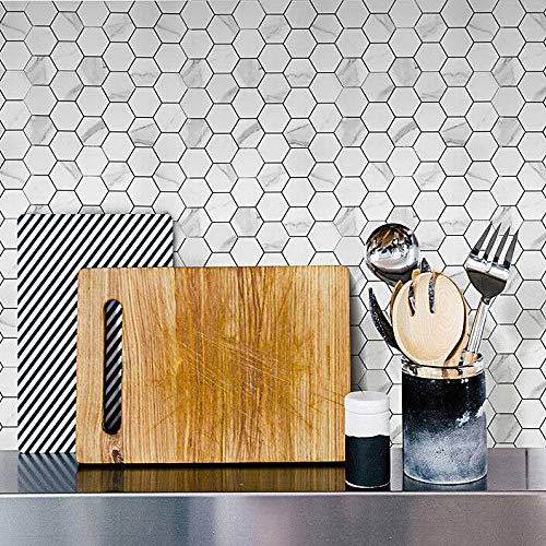 Luxe Core Hex Calacatta 11.61 in. x 11.81 in. SPC Peel and Stick Kitchen, Bathroom, Backsplash Tile (0.95 Sq. Ft. / Sheet)