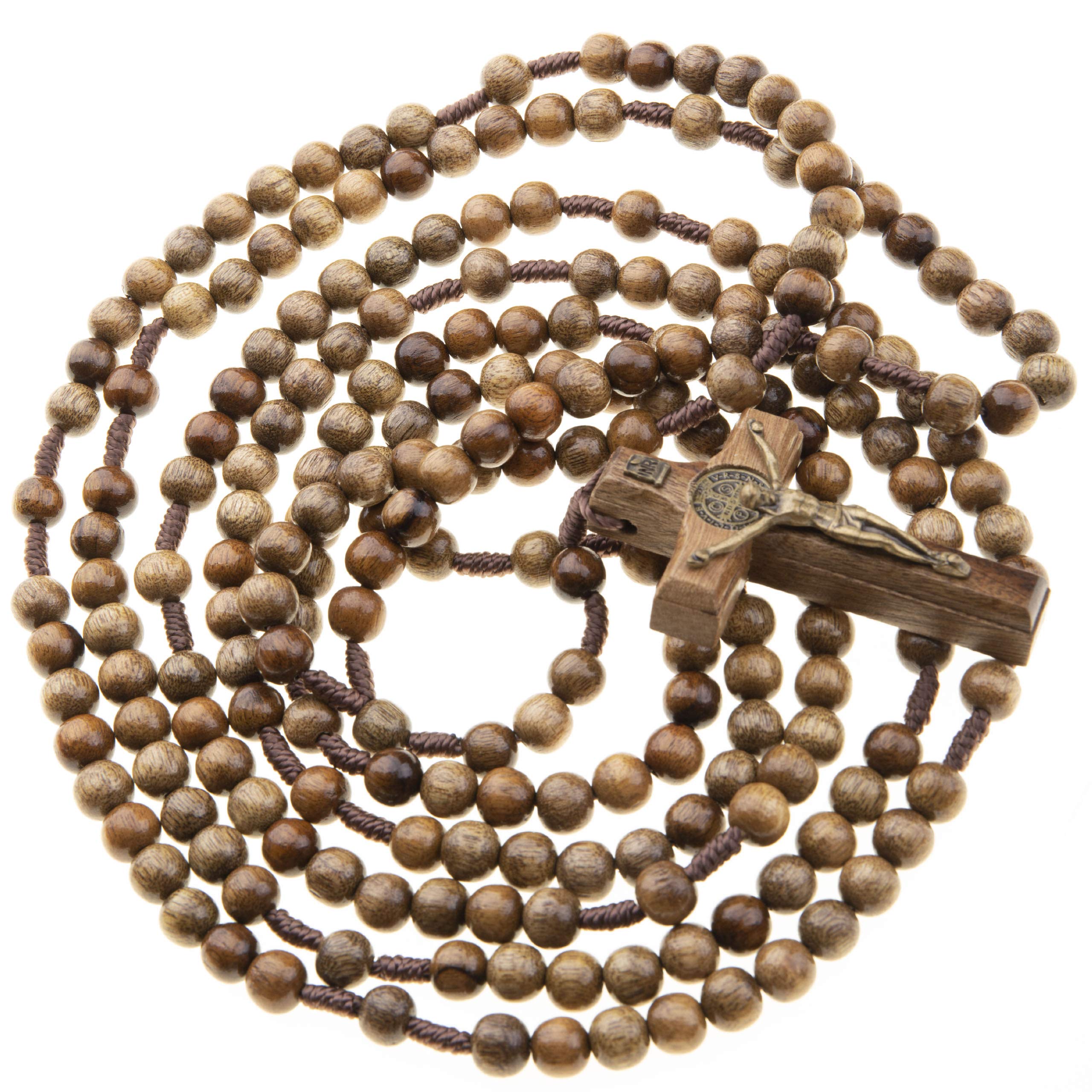Iconeum 20 Decade Rosary Beads Catholic 7mm Brown Wood 43" Long on Durable Cord Wooden Crucifix