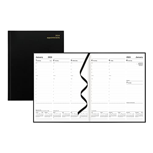 Letts of London Principal Weekly Planner, 12 Months, January to December, 2024, Week-to-View with Appointments, Quarto Size, 10.25" x 8.25", Black (C30YABK-24)