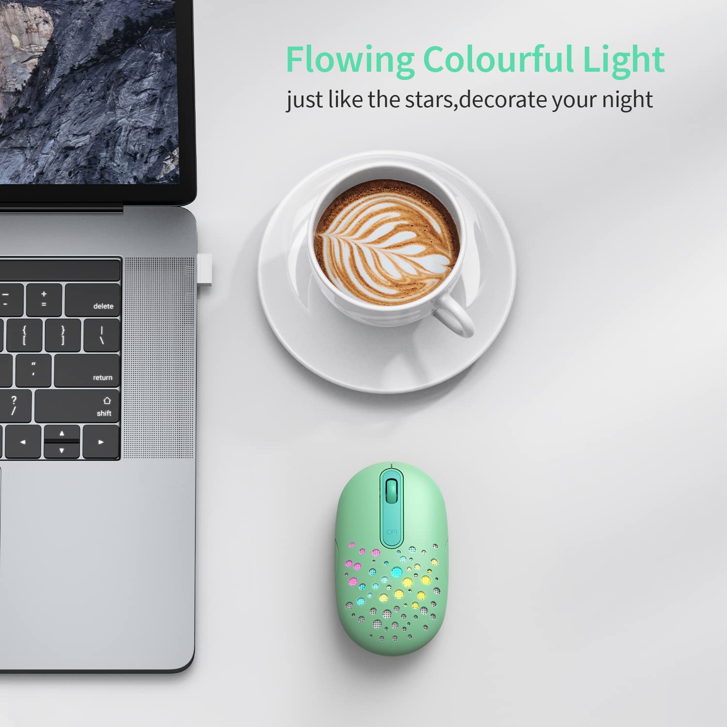 PryRose LED Wireless Mouse, Backlit Color Changing Mouse with Honeycomb Shell, 2.4G Wireless Rechargeable Slim Silent Mice, 3 Adjustable DPI for Laptop Computer Chromebook