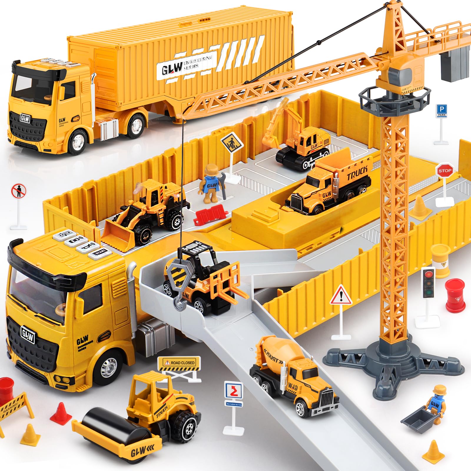 Kids Construction Toys, Construction Truck Toys Set w/Crane, Excavator, Forklift,Bulldozer,Dump Trucks,Cement Truck,Road Roller, Alloy Construction Vehicle Toys for 3 4 5 6 7 Years Old Boys Gifts