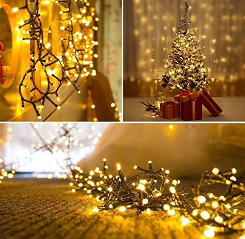 Indoor Christmas String Lights - 220 LEDs 82ft/25m Memory Function 8 Modes End-to-End Plug in Outdoor Waterproof Decorative Fairy Twinkle Xmas Lights for New Year/Tree/Wedding/Patio/Home - Warm White