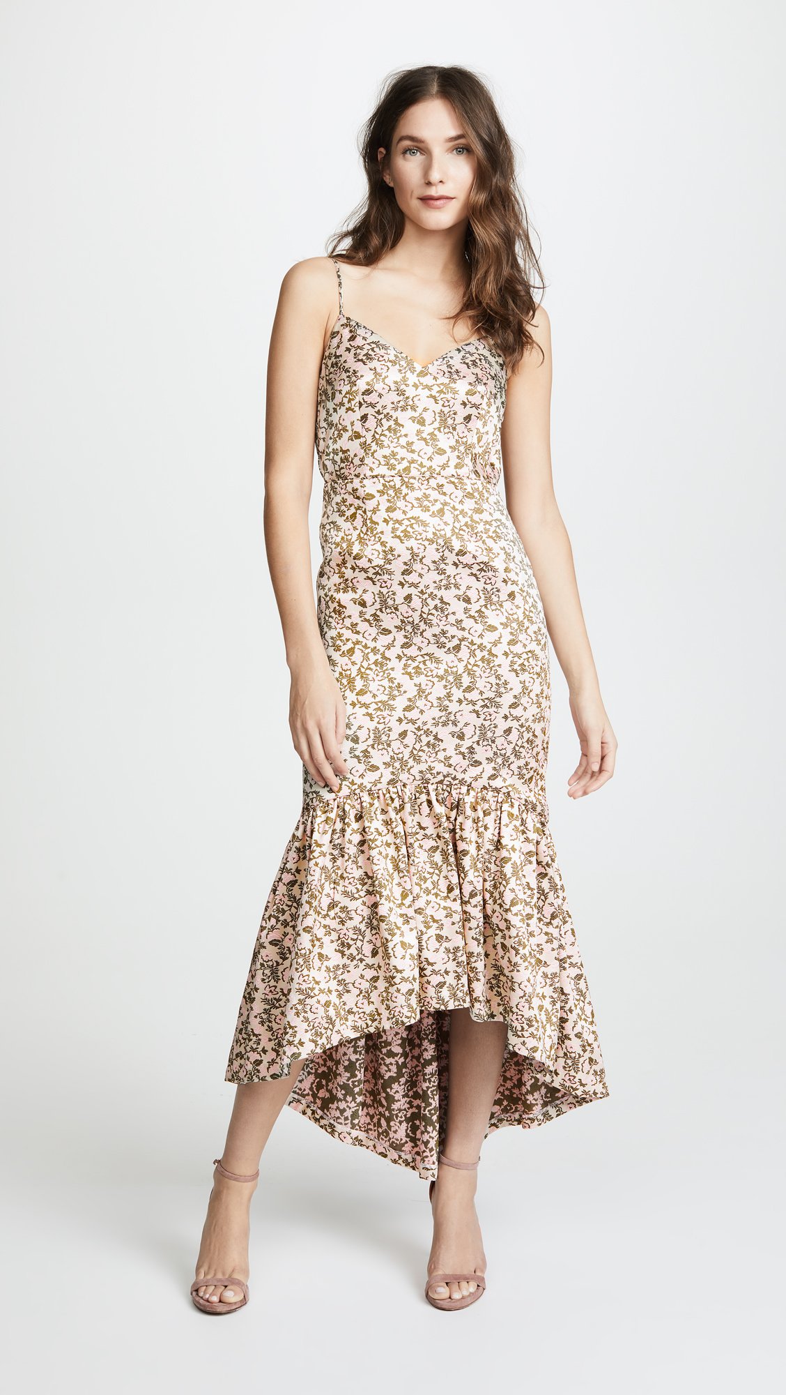 Jill Jill Stuart Women's Floral Jacquard midi Dress with Side Cutouts, Blush/Olive Multi, 0