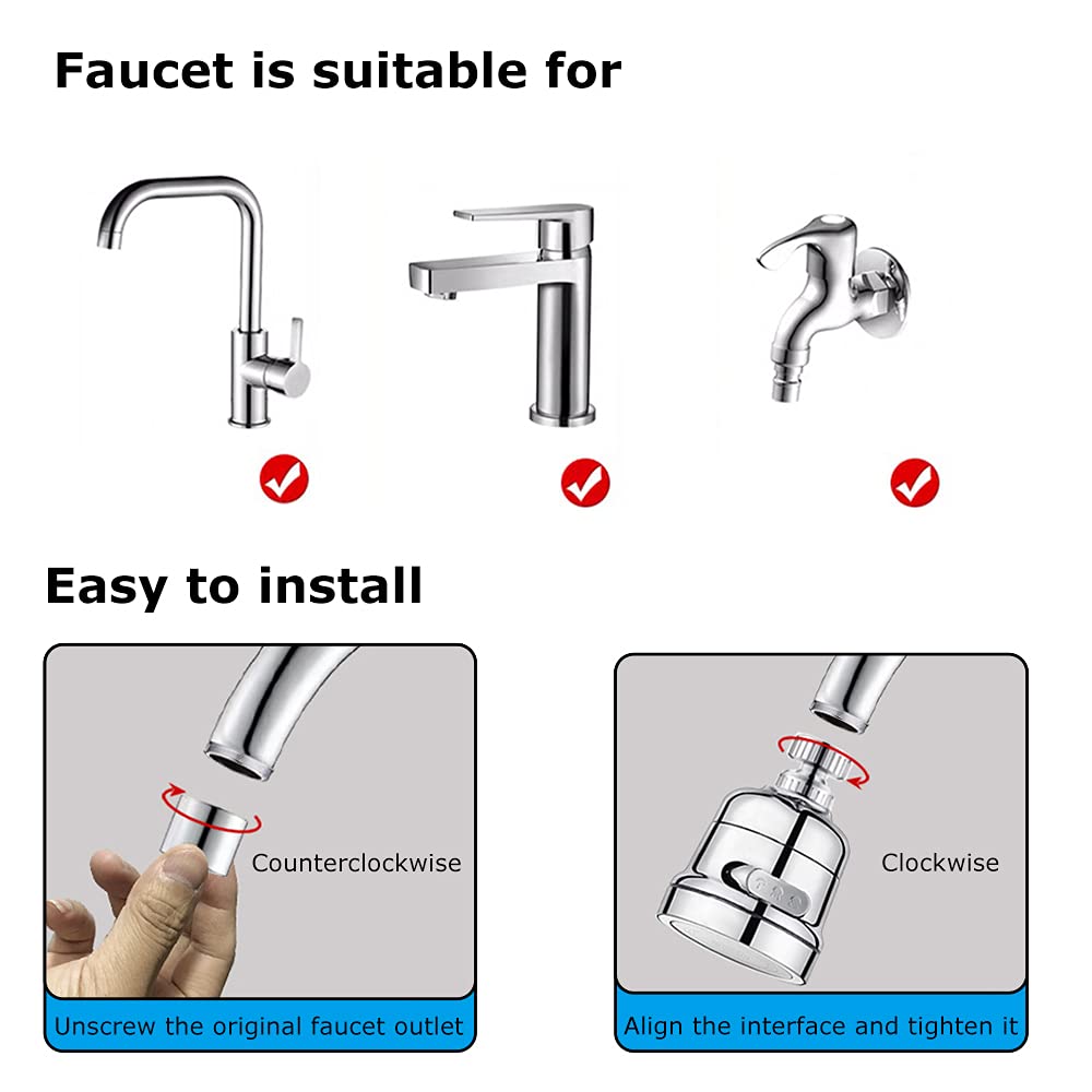 Laecabv Movable Kitchen Faucet Aerator 3 Modes 360° Rotatable Faucet Sprayer Head Replacement Anti -Splash Tap Booster Shower and Water Saving Faucet for Kitchen (Pulse, Shower + Pulse, Shower)
