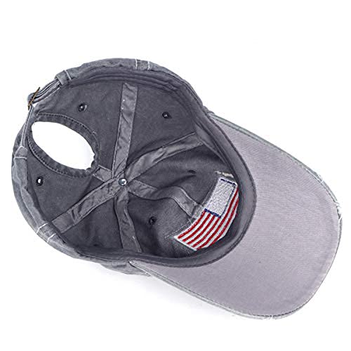 IZUS American Flag,Distressed Baseball Hat – 100% Distressed Cotton Dad Hat Embroiderred for Adult (Ponytail Hat Black/No Hair)