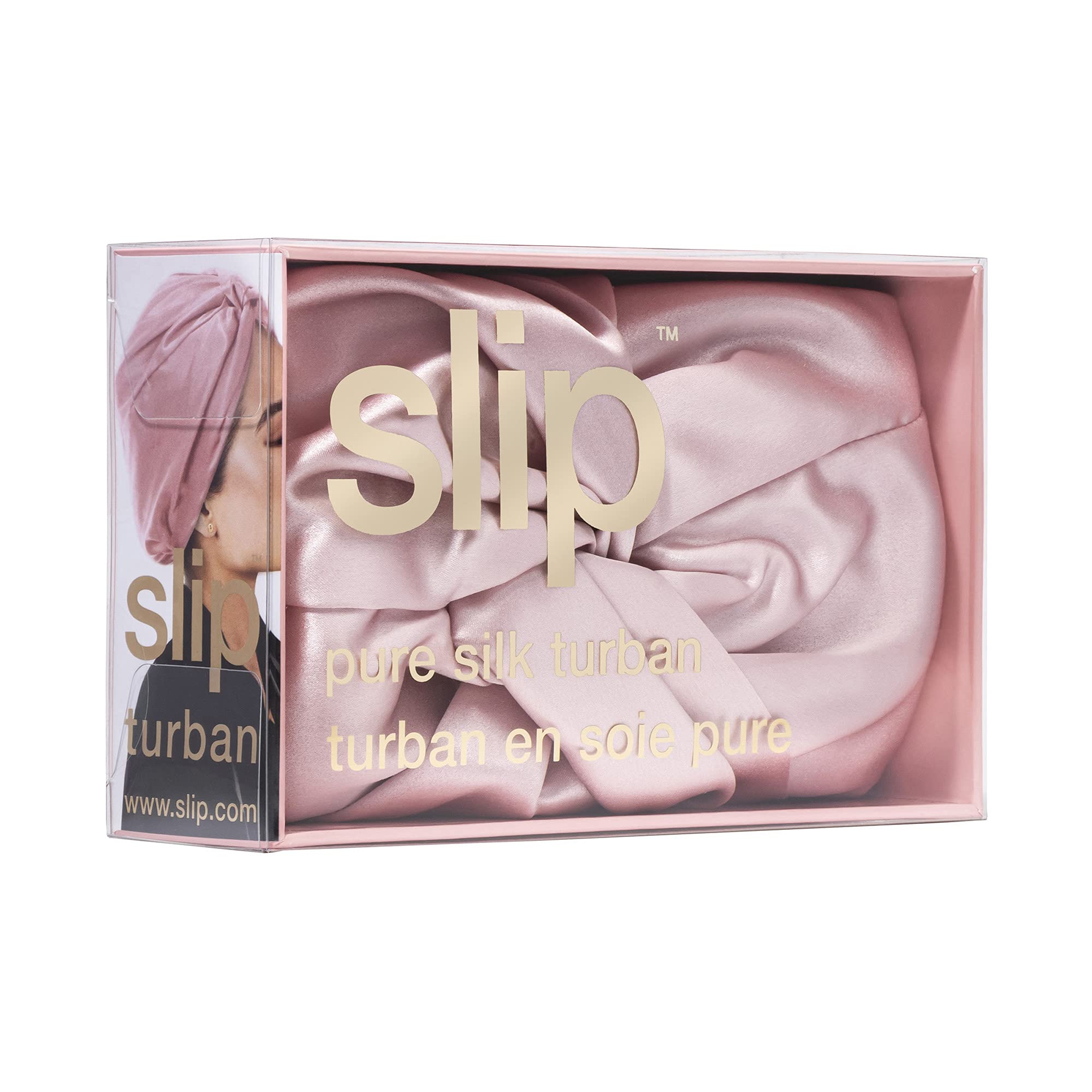 Slip Silk Turban in Pink, One Size (21β- 28β) - Double-Lined Pure Mulberry Silk 22 Momme Hair Turban - Hair-Friendly, Lightweight and Multipurpose Head Wrap + Sleeping Cap for Curly + Thick Hair Types