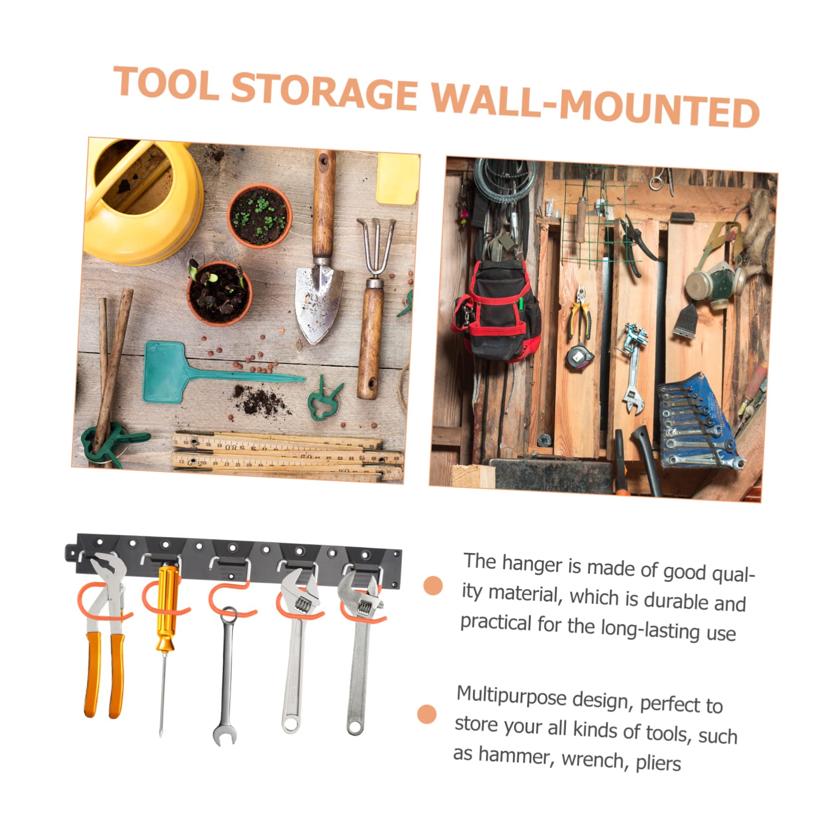 SECFOU 1 Set gardening tool storage bike wall utility wall tool hangers garage hooks wall holders for tools heavy duty hangers Wall Tool Organizer Hook Metal with hook utensils