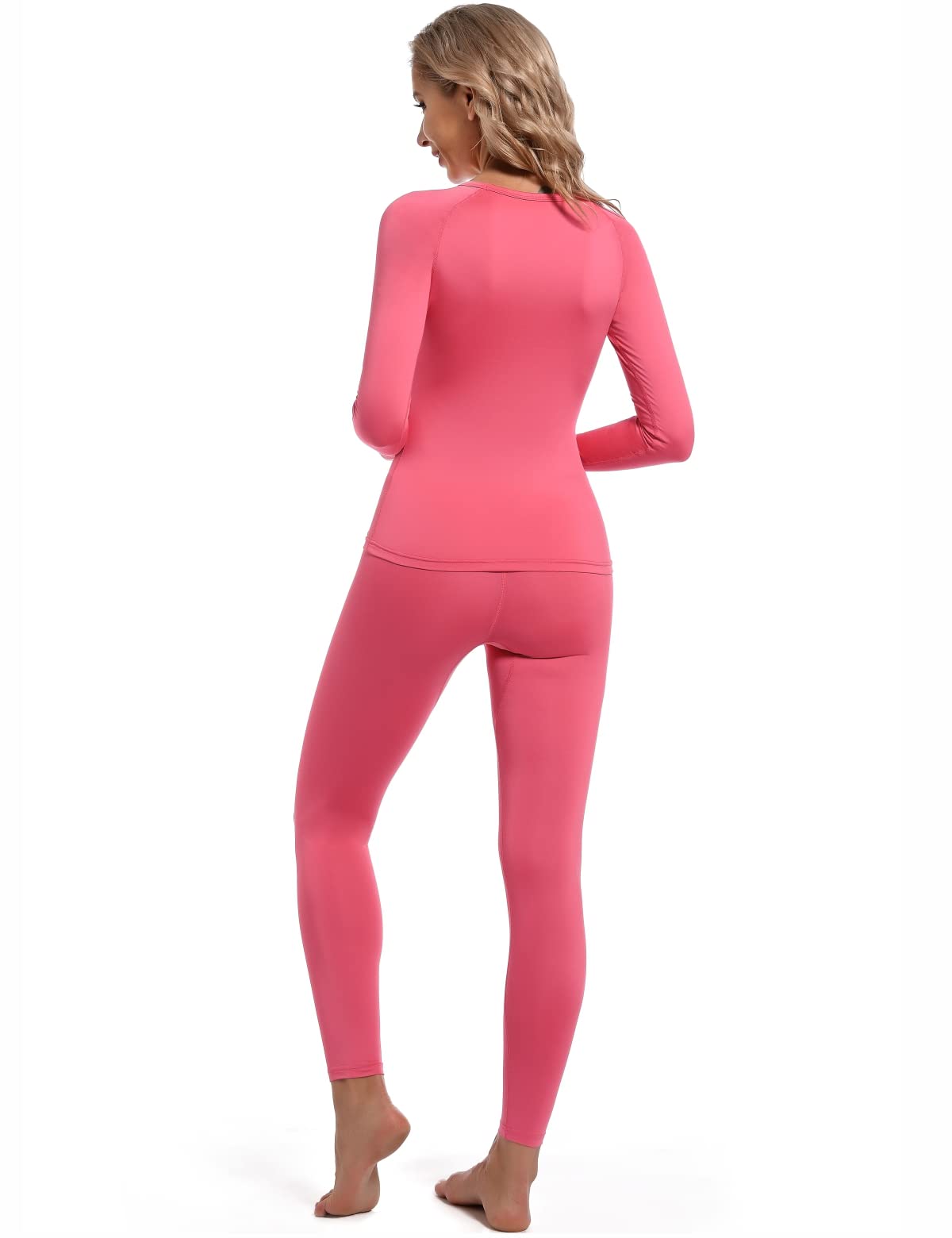 Przewalski Thermal Underwear Set For Women, Winter Long Johns Warm Up Base Layer Top and Bottom Pajama Suits Cold Weather Pink
