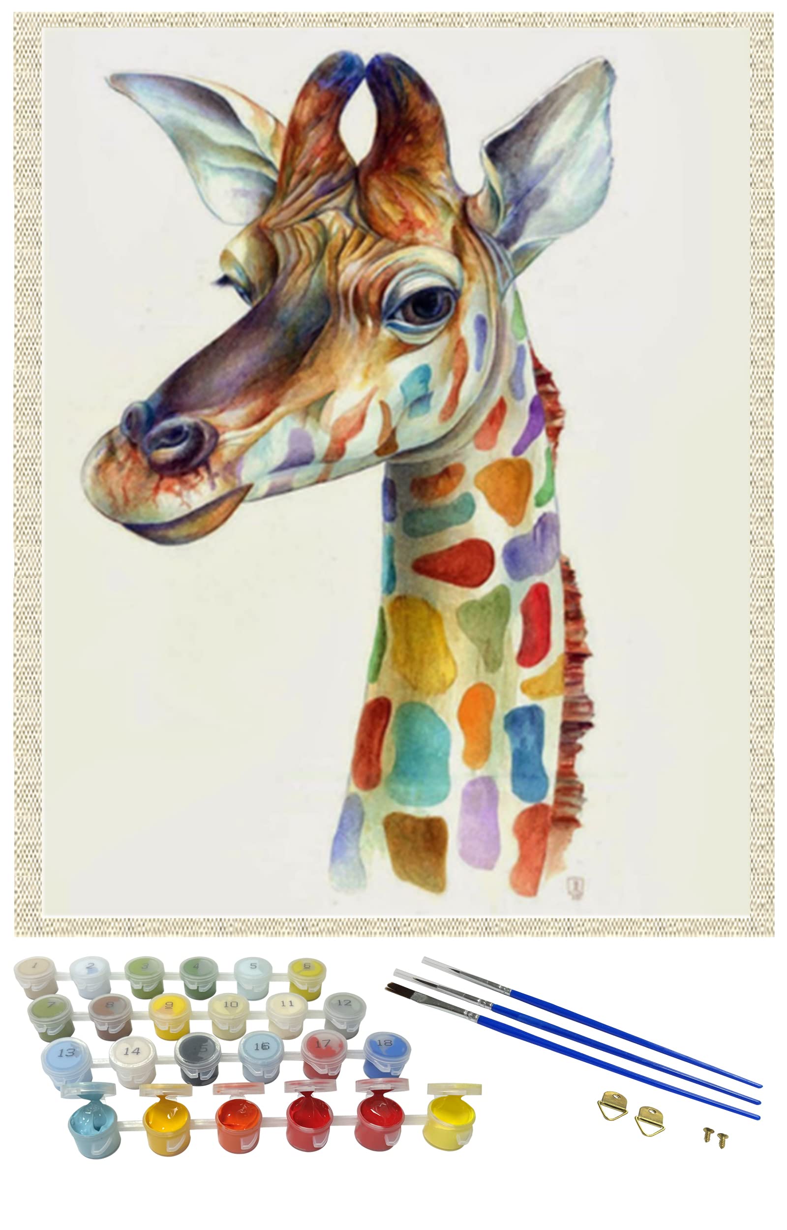 iCoostor Paint by Numbers DIY Acrylic Painting Kit for Kids & Adults Beginner - 16" x 20" Giraffe Pattern