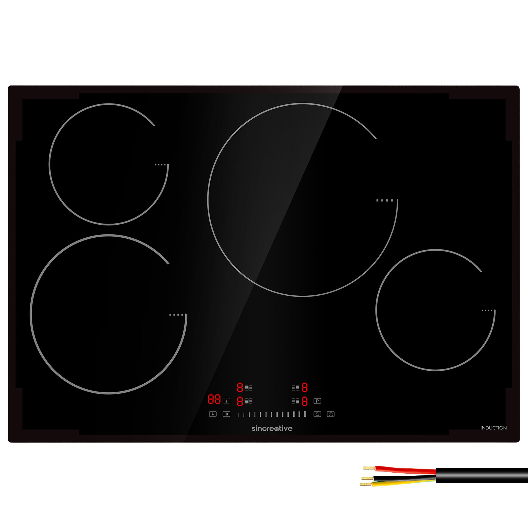 Induction Cooktop 30 Inch, Electric Cooktop 4 Burners, Drop-in Induction Cooker Ceramic Glass Induction Burner With Timer, Child Lock, 9 Heating Level and Sensor Touch Control, ETL & FCC Certified