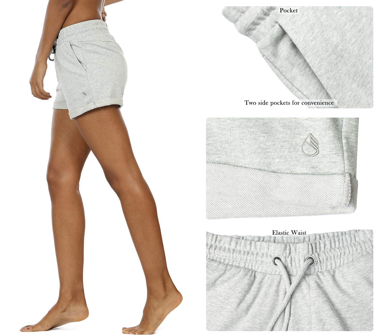 icyzone Workout Lounge Shorts for Women - Athletic Running Jogging Cotton Sweat Shorts (L, Dusty Pink/Light Gray)