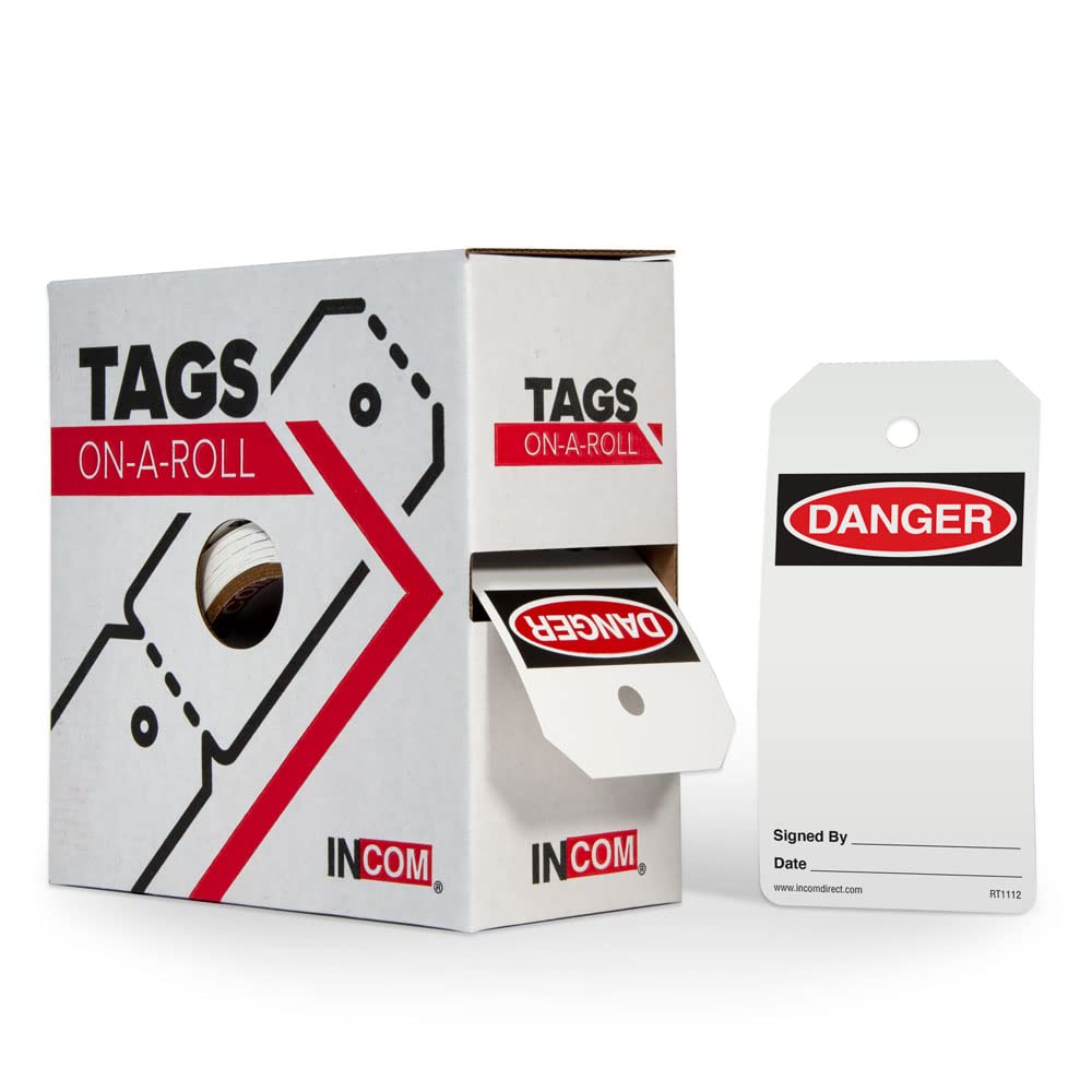 Lockout Tags On A Roll, Danger - Blank | Heavy-Duty Duraply Stock | Waterproof and Tear-Resistant | Red/Black On White | 6.25 Inches X 3 Inches X 10 Mil Thickness (RT1112) (250)