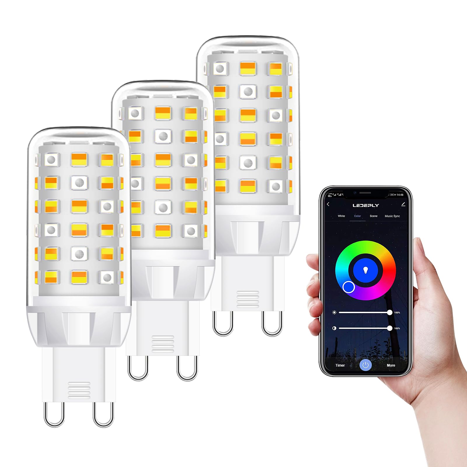LEDEPLY WiFi G9 Smart Bulb, RGBCW, 3.5W=40W, Compatible with Alexa Google Home, Dimmable, Tunable White(2700k-6500k), Smart LED Bulb Remote Control