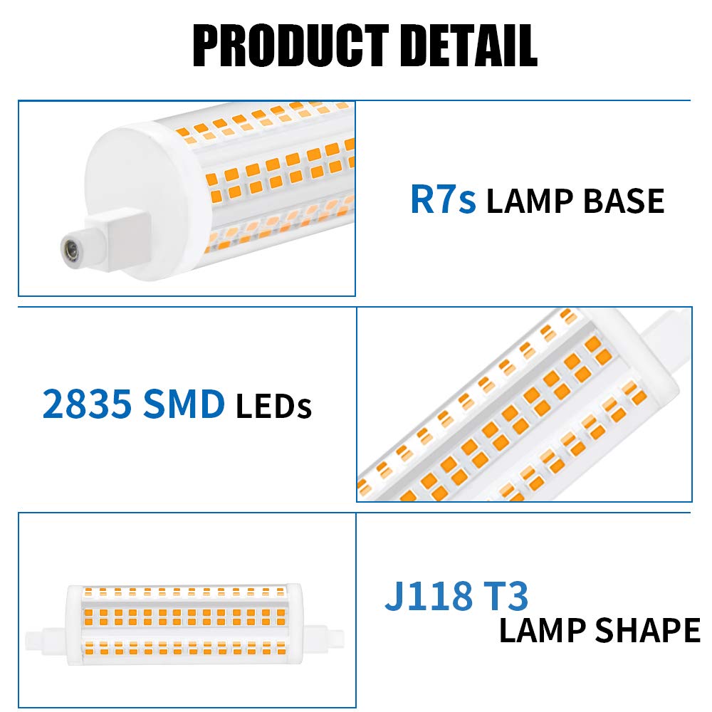 Luxvista R7s Dimmable Linear LED Bulb 118MM 20W J118 LED Bulbs Warm White 2700K Double Ended Base J Type Super Bright Floodlight 200W Halogen Lamp Replacement for Garden, Garage, Parlor (2Pack)
