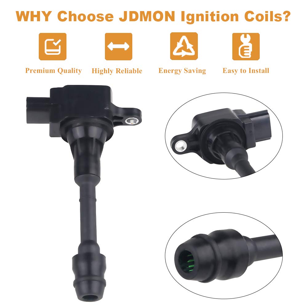 JDMON Ignition Coils Pack Compatible with Nissan Altima Sentra X-trail L4 2.5L 2002 2003 2004 2005 2006 2007 2008 Replaces 22448-8H315 22448-8H310 UF-350 C1398 Set of 4