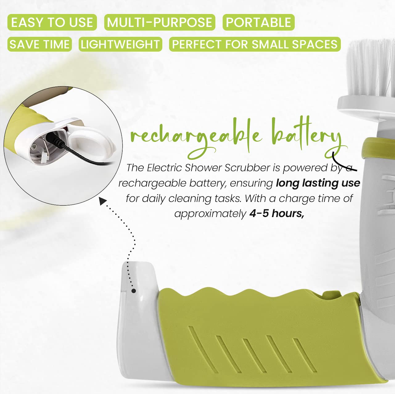 RONNA Electric Spin Scrubber Cordless and Rechargeable Bathroom/Shower Cleaning Brush for Wall/Tile Floor//Bathtub/Toilet/Bathroom/Window with 4 Replaceable Cleaning Brush Heads
