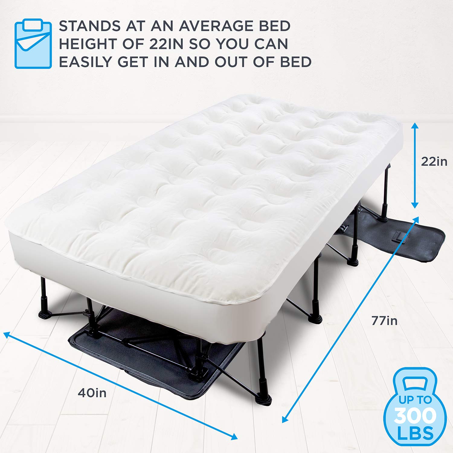 Ivation EZ-Bed (Full Size) Air Mattress with Deflate Defender™ Technology Dual Auto Comfort Pump & Dual Layer Laminate Material - AirBed Frame & Rolling Case for Guest, Travel, Vacation