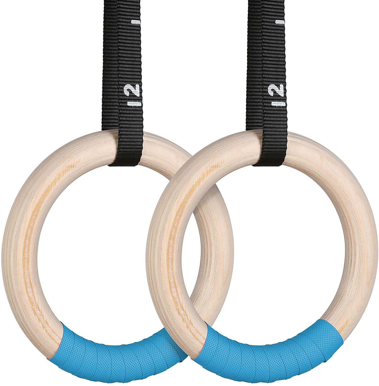 N A Gymnastic Rings, Wooden, 15ft Adjustable Straps,32mm, Gym Equipment for Cross-Training Workout, Gymnastics, Strength Training, Pull Ups and Dips (Set of 2)