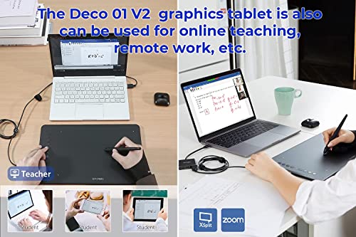 XPPen Deco 01 V2 Graphics Tablet 10x6.25 Inch Drawing Tablet 8192 Levels Pressure Battery-Free Pen with Tilt Function Android/Chromebook Supported Online Teaching Tablet