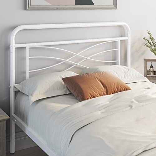 Yaheetech Full Bed Frames Metal Platform Bed Mattress Foundation with Criss-Cross Design Headboard, Ample Underbed Storage Space, Heavy Duty Slat Support, No Box Spring Needed, Full Size White
