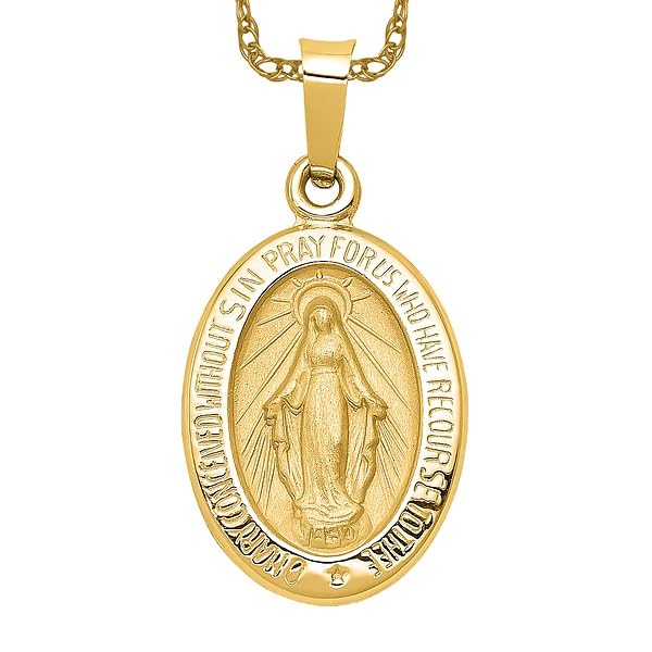 IceCarats 14K Yellow Gold Our Lady of Miraculous Medal Blessed Virgin Mary Necklace Charm Pendant 23mm x 12mm Only