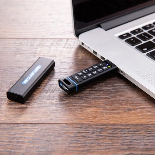 SecureData SecureUSB KP 8GB Hardware Encrypted USB 3.0 Flash Drive FIPS 140-2 Level 3 Unlock via Keypad TAA Compliant, CJIS, HIPAA, CMMC, GDPR Compliant, Works with Mac and Win Free AV