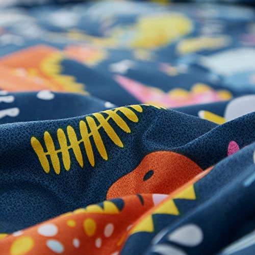 Joyreap 3pcs Comforter Set for Kids Boys, Cute Dinosaur Printed on Navy Reversible Design, Soft Microfiber Comforter for All Season (Twin, 68x86 inches)