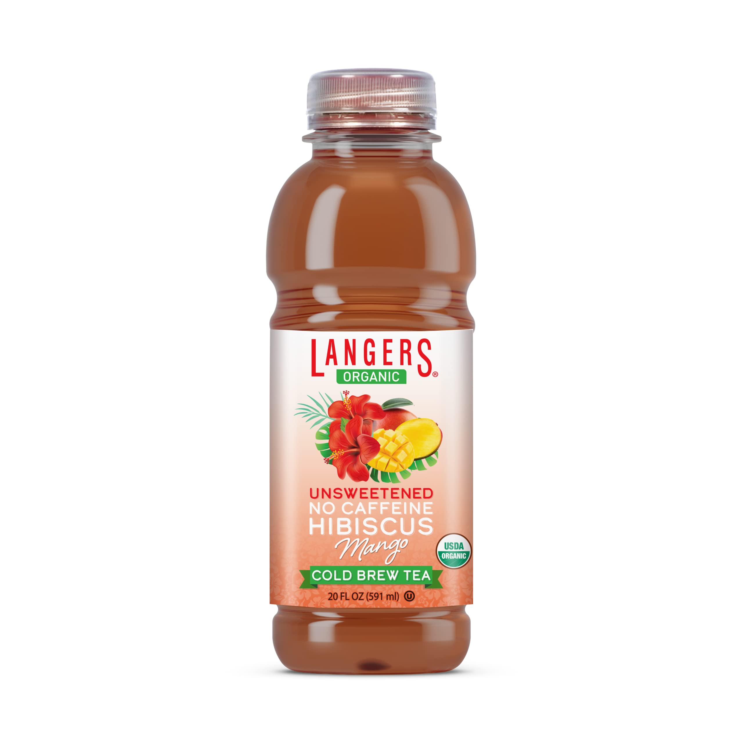 Langers Unsweetened Organic Hibiscus Mango Tea, No Caffeine, Pack of 12