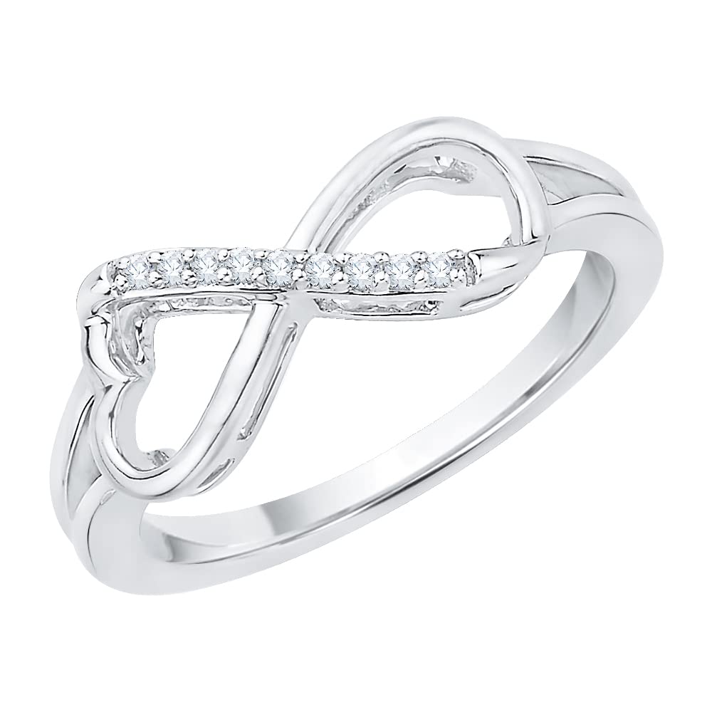 KATARINA Heart Shaped Infinity Diamond Ring in Sterling Silver (1/20 cttw, J-K, I1-I2) (Size-6.5)
