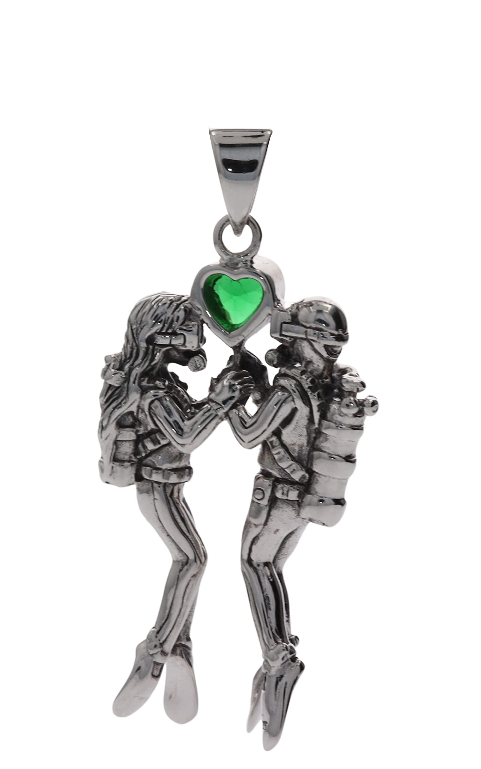 Jewelry Trends Scuba Divers Green Heart Sterling Silver Pendant