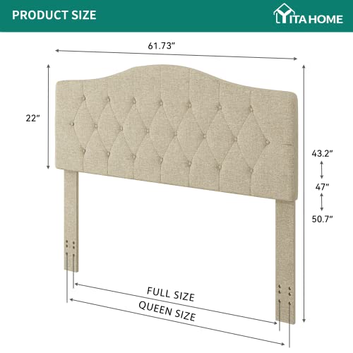 YITAHOME Upholstered Headboard, Linen Tufted Upholstered Headboard with Diamond Tufted, Headboards for Full/Queen Size Bed - Beige